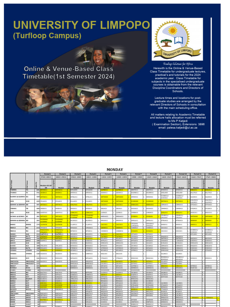 2024 University of Limpopo Class Timetable | PDF | Academia
