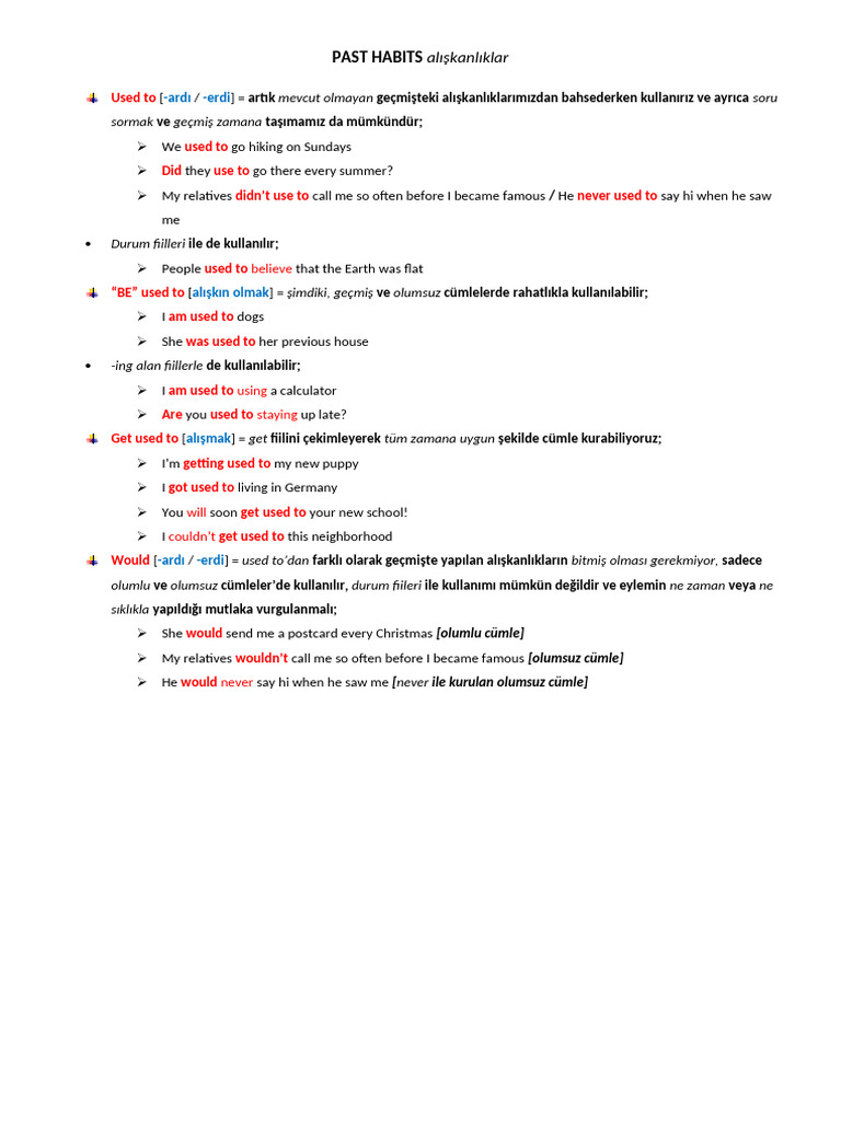 PAST HABITS (Alışkanlıklar) | PDF