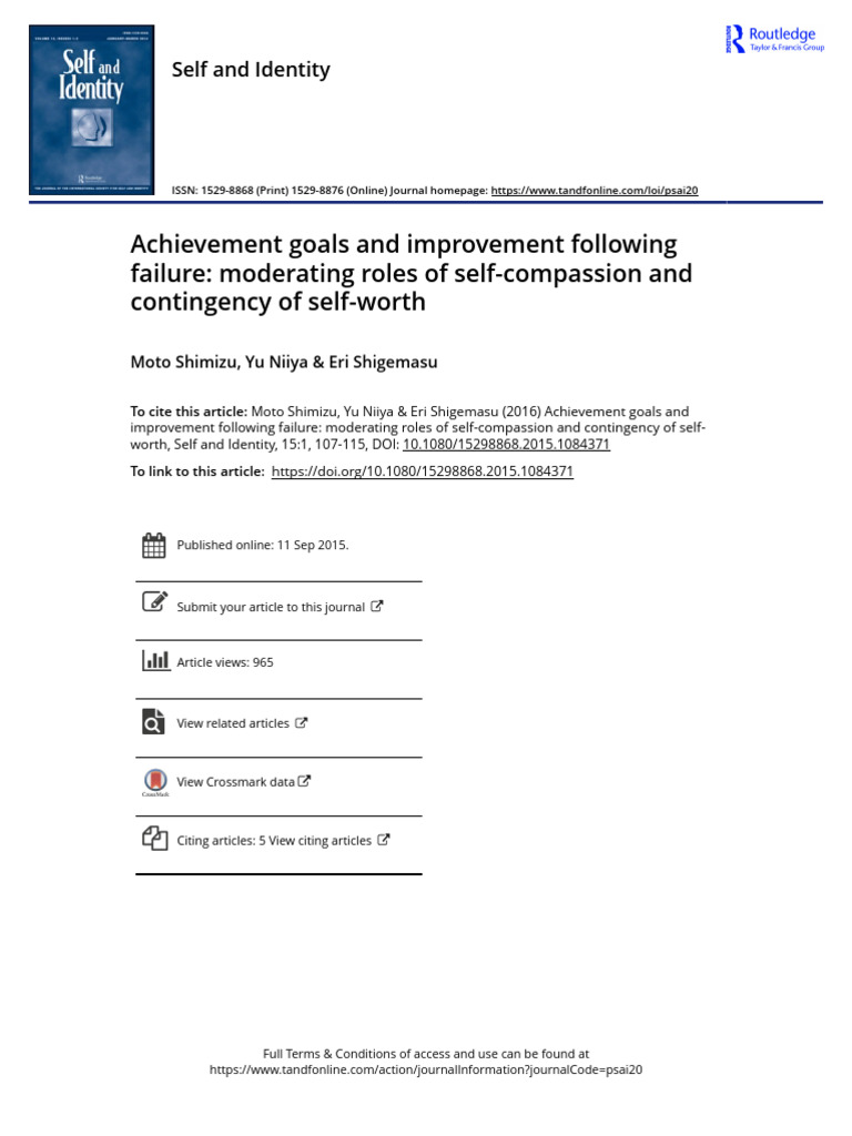 Achievement Goals and Improvement Following Failure Moderating Roles of Self Compassion and ...
