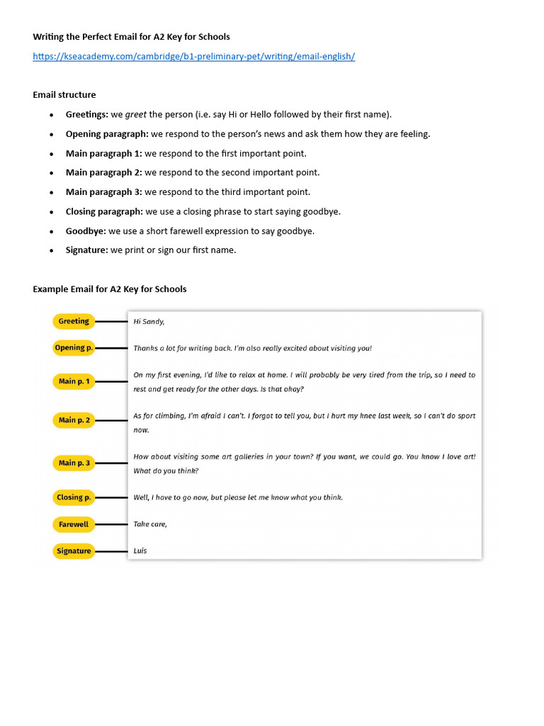 Writing The Perfect Email For A2 Key For Schools | PDF