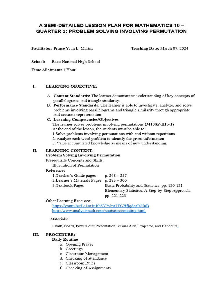 Problem Solving Involving Permutation With Rep | PDF | Learning | Permutation