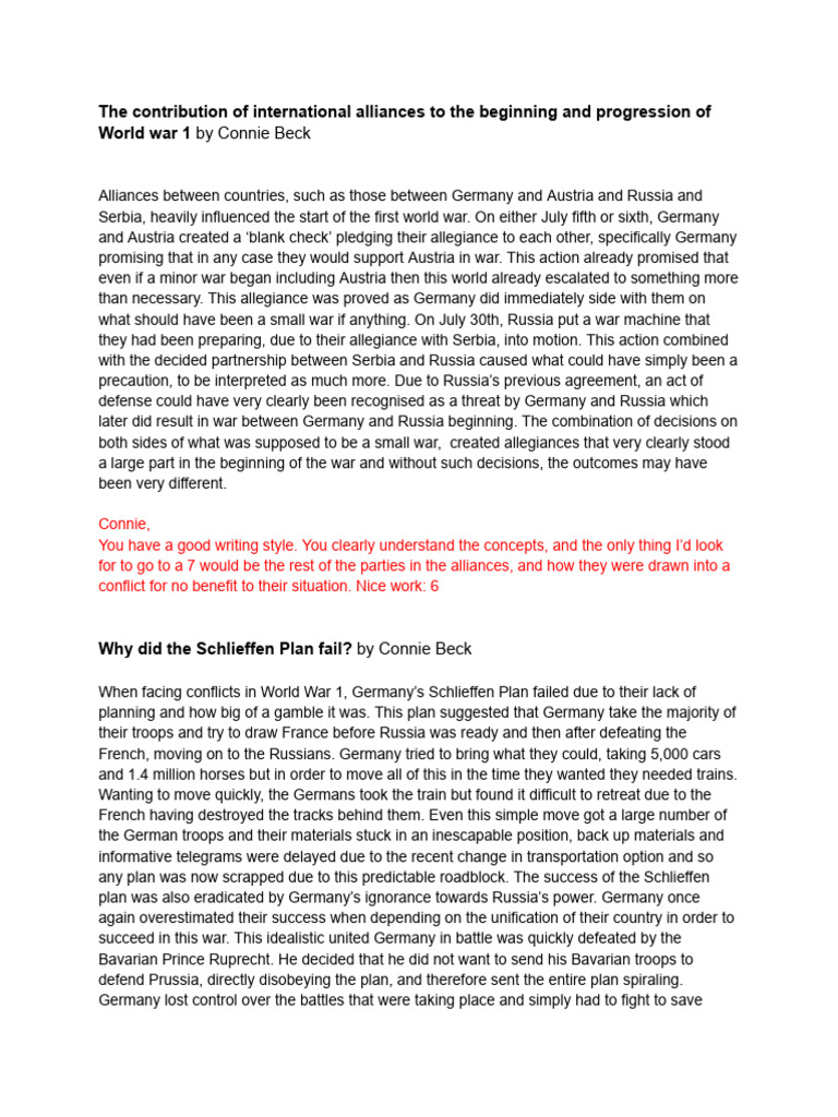 PEEL Paragraphs About WW1 | PDF | World War I | German Empire