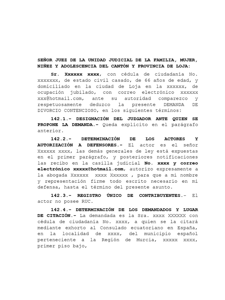 Demanda de Divorcio Contencioso | PDF | Documento de identidad ... Demanda de Divorcio Contencioso | PDF | Documento de identidad ...