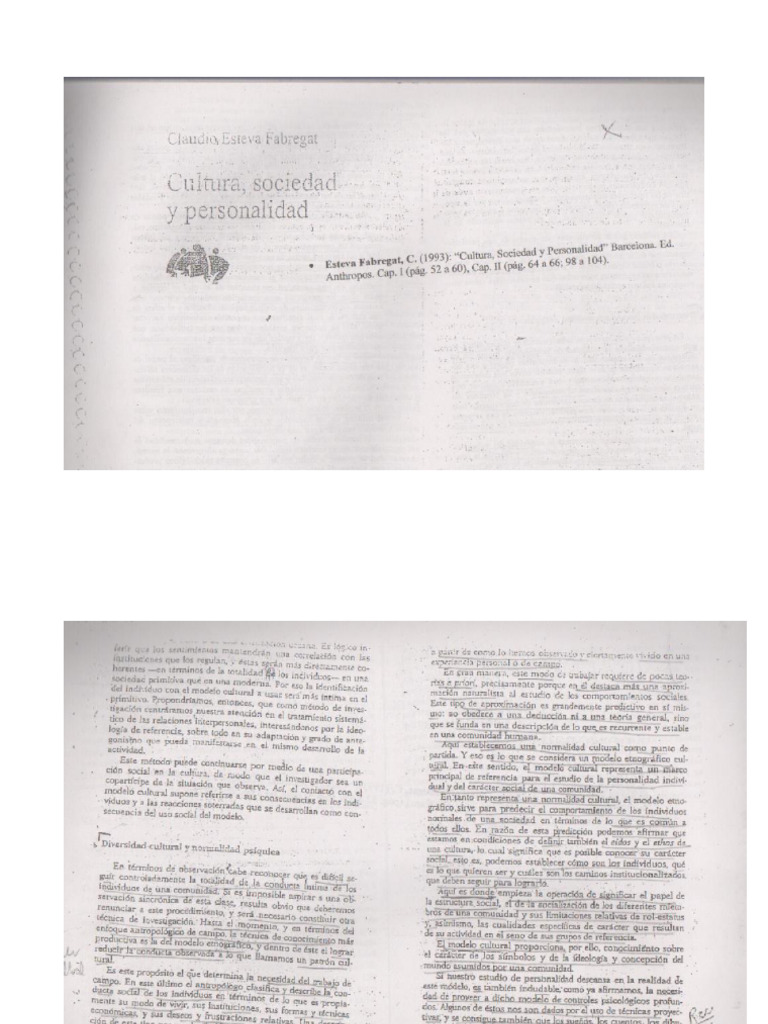 Esteva Fabregat, Claudio Cultura, Sociedad y Personalidad en PDF | PDF