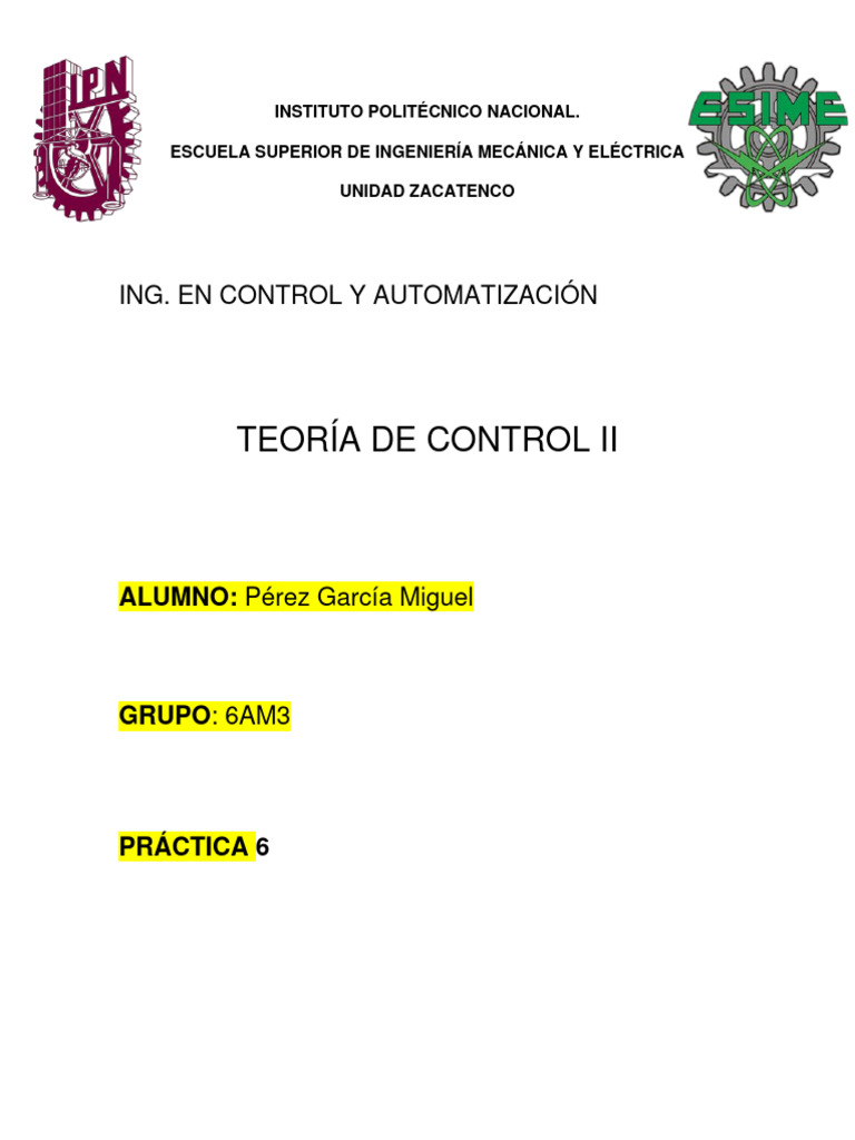 Practica 6 Teoria de Control II | PDF | Teoría de control