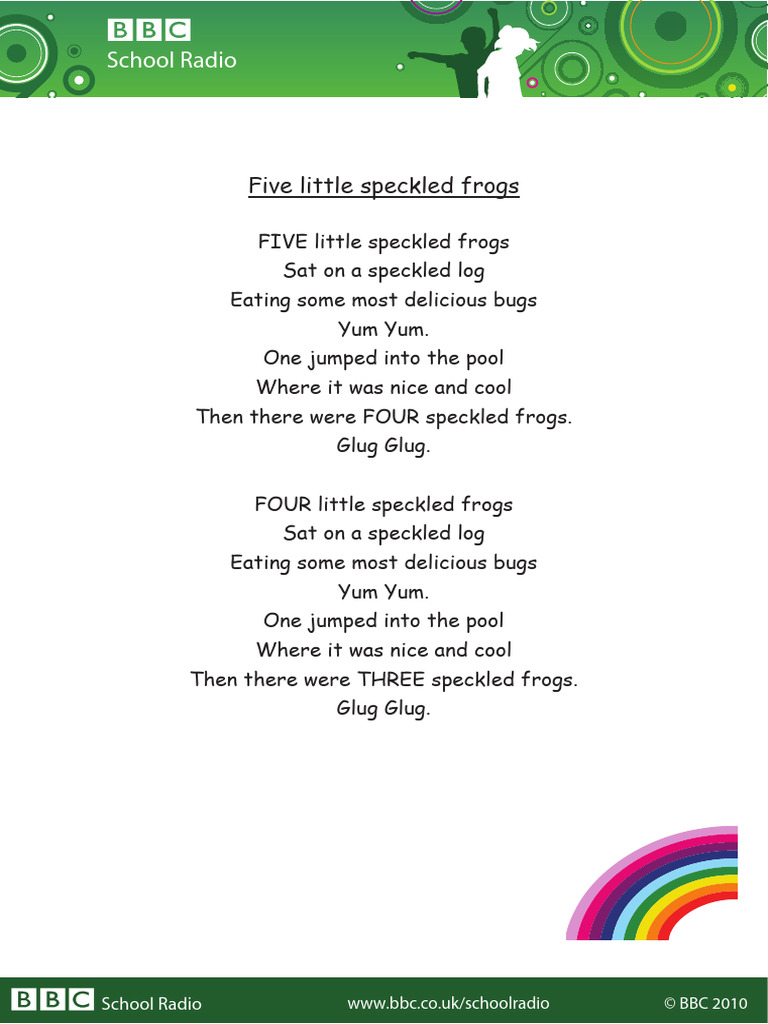 Five Little Speckled Frogs Lyrics | PDF