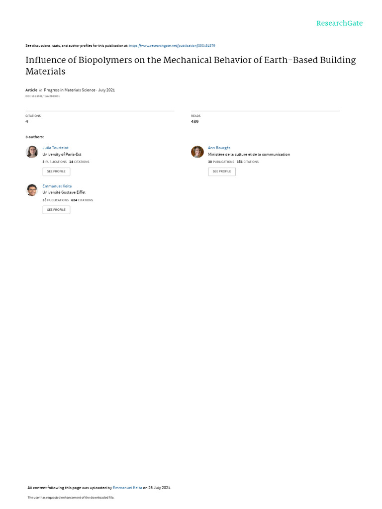 Influence of Biopolymers on the Mechanical Behavior of Earth-Based Building Materials | PDF ...