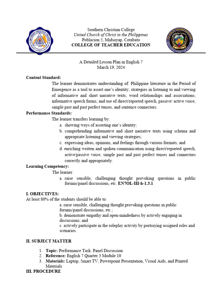 28 Performance Task Panel Discussion | PDF | Lesson Plan | Learning