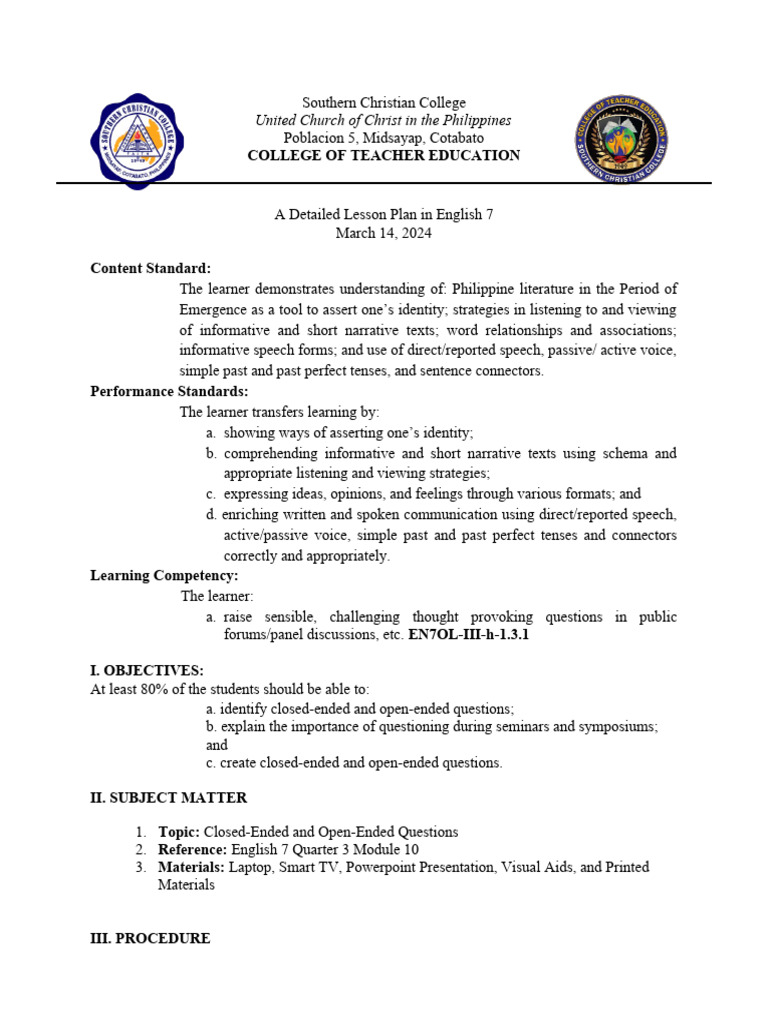 25 Close and Open Ended Question | PDF | Question | Learning