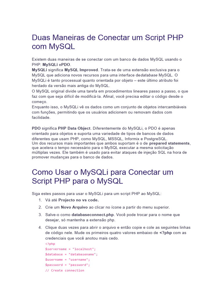 Como Conectar Um Arquivo PHP Com Mysql - Connect | PDF | Php | Bancos de dados