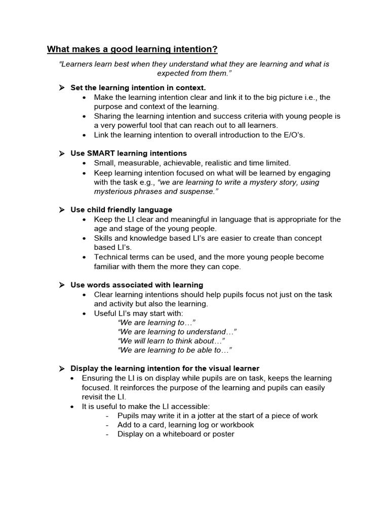 Crafting Effective Learning Intentions | PDF | Learning | Human ...