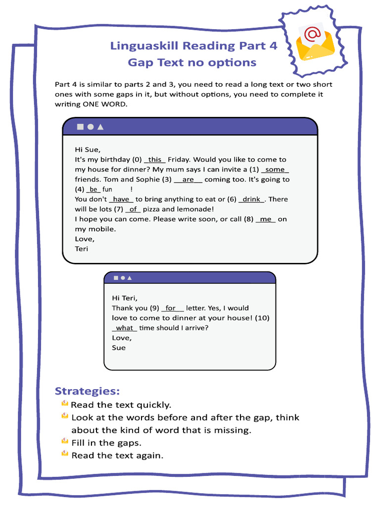 Linguaskill Reading Part 4 Gap Text No Options | PDF