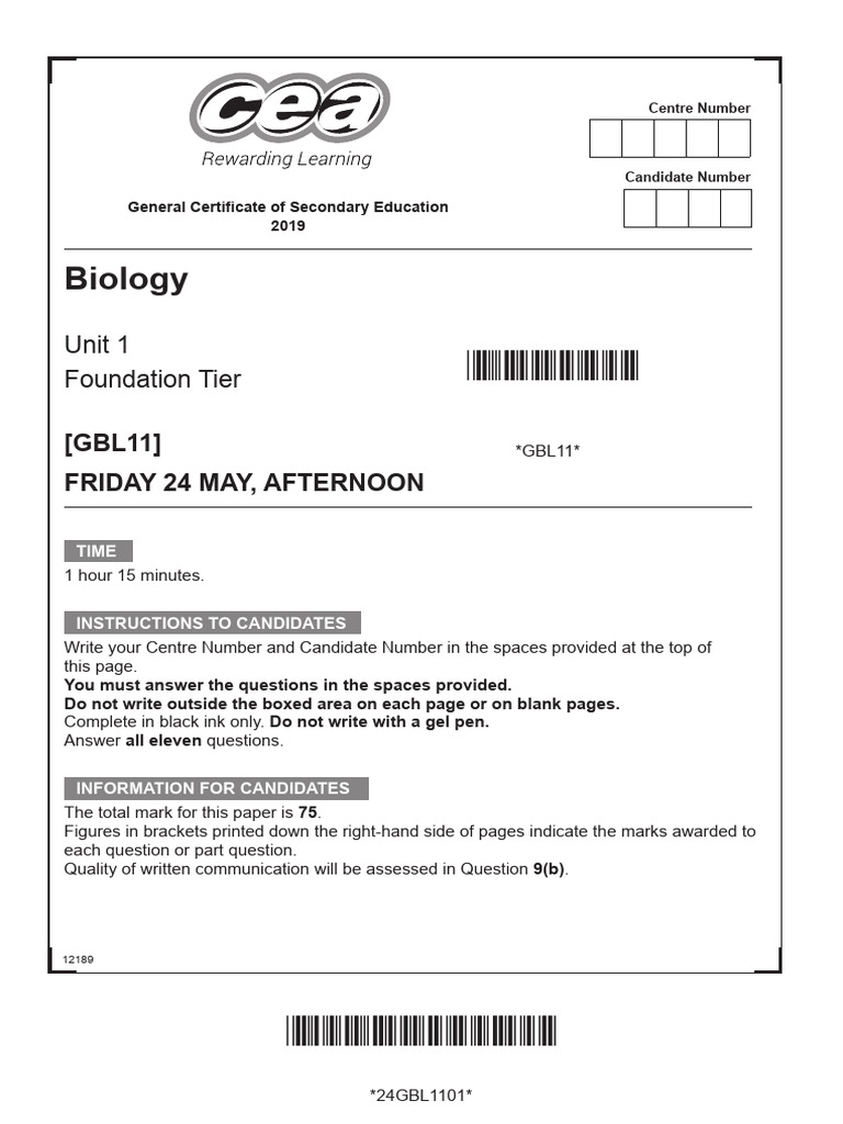 GCSE-Biology-7-Summer2019-Foundation Tier, Unit 1-Paper | PDF ...
