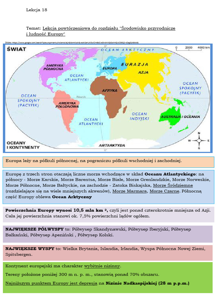 Lekcja 18 Lekcja Powtorzeniowa Do Rozdzialu Srodowisko Przyrodnicze I Ludnosc Europy. Klasa 6 | PDF