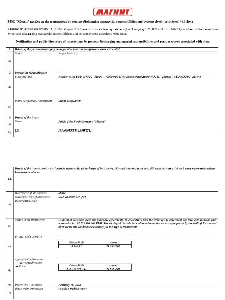 Magnit Transaction Details | PDF | Corporations | Money