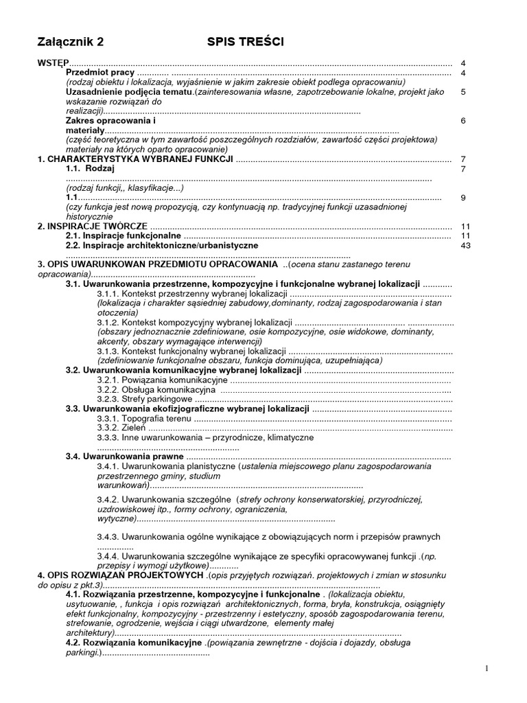 Praca Dyp Arch Spis Tresci | PDF