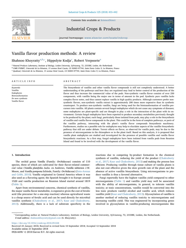 2018 - Vanilla Flavor Production Methods A Review | PDF | Vanilla | Fungus
