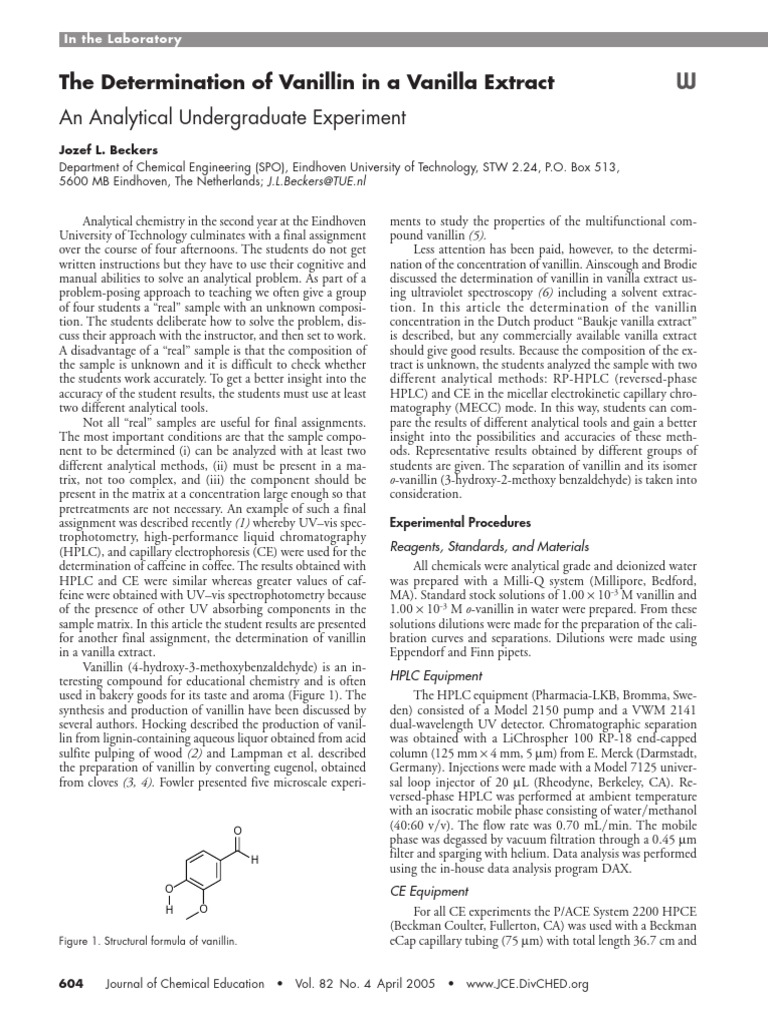 2005 - ACS The Determination of Vanillin in A Vanilla Extract | PDF ...