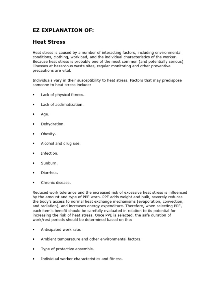 Heat Stress EZ EXPLANATION | PDF | Hyperthermia | Personal Protective Equipment