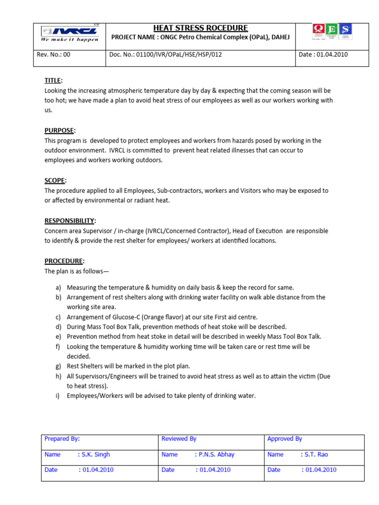 Heat Stress - Procedure | Download Free PDF | Hyperthermia ...