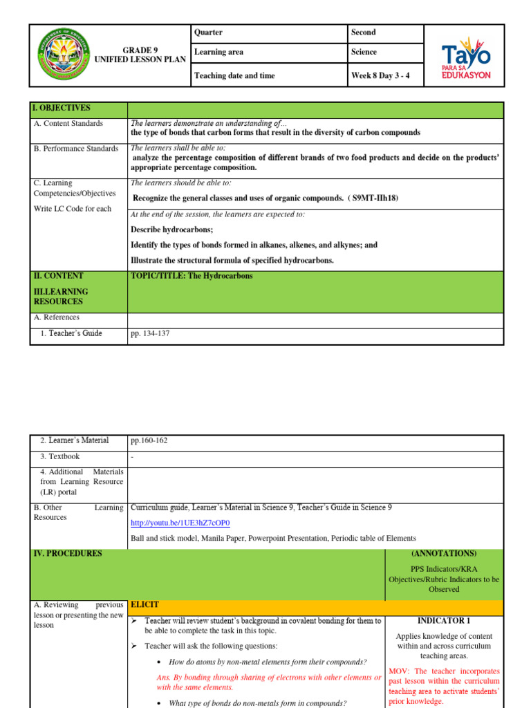 Grade 9 - 2ND Quarter - Week 8 Day 3 - 4 | PDF | Hydrocarbons | Alkene
