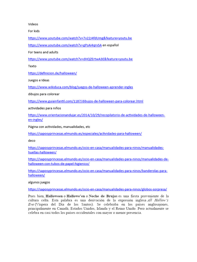 Actividades y Orígenes de Halloween | PDF | Víspera de Todos los Santos ...