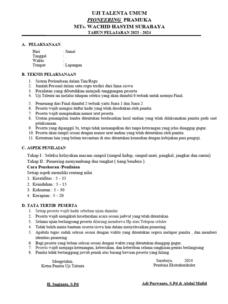 Juknis Uji Talenta Pramuka | PDF