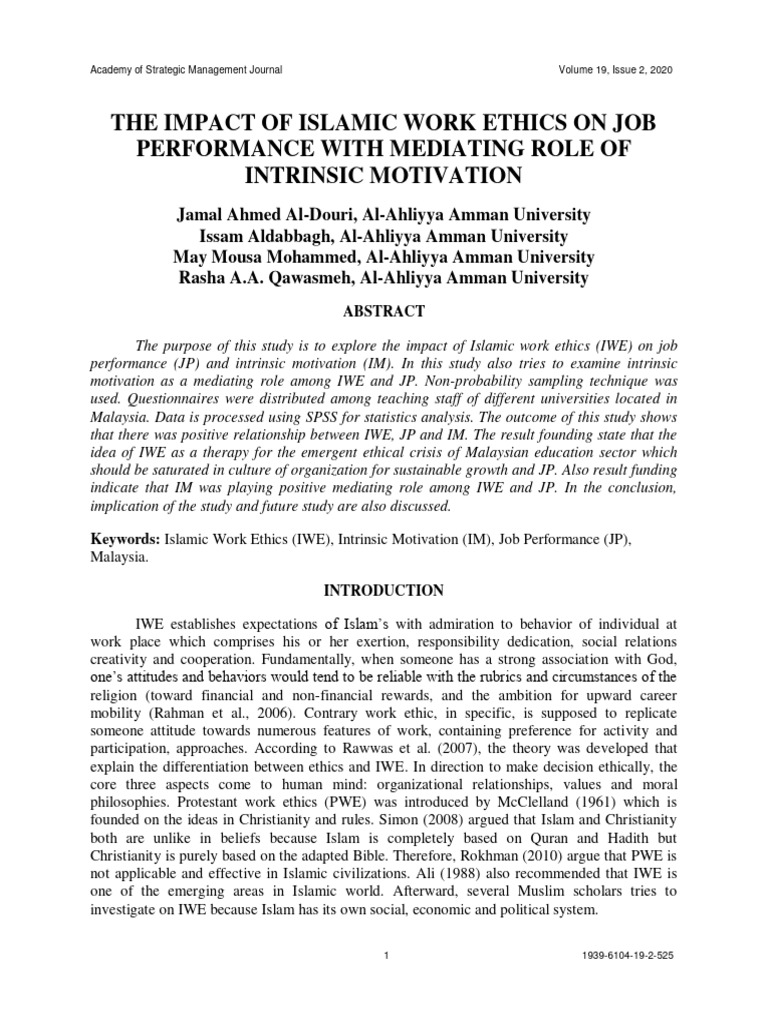 The Impact of Islamic Work Ethics On Job Performance With Mediating ...