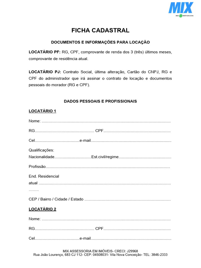 Ficha Cadastral 2024 | PDF | Aluguel | Brasil