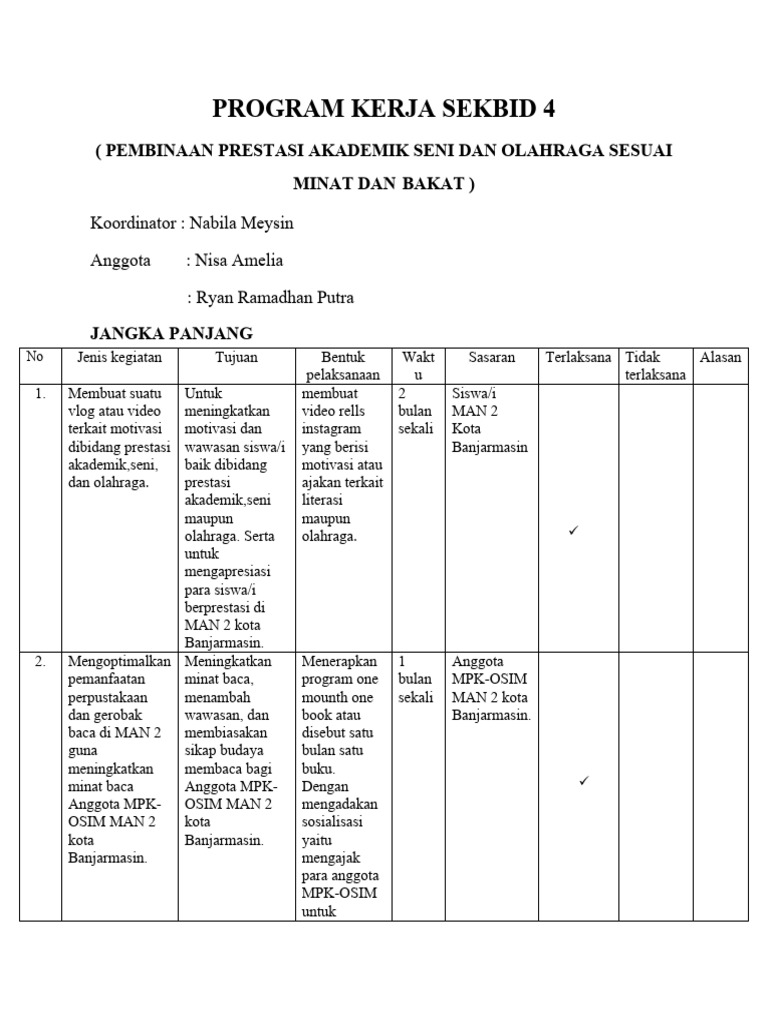 Program Kerja Sekbid 4 New | PDF