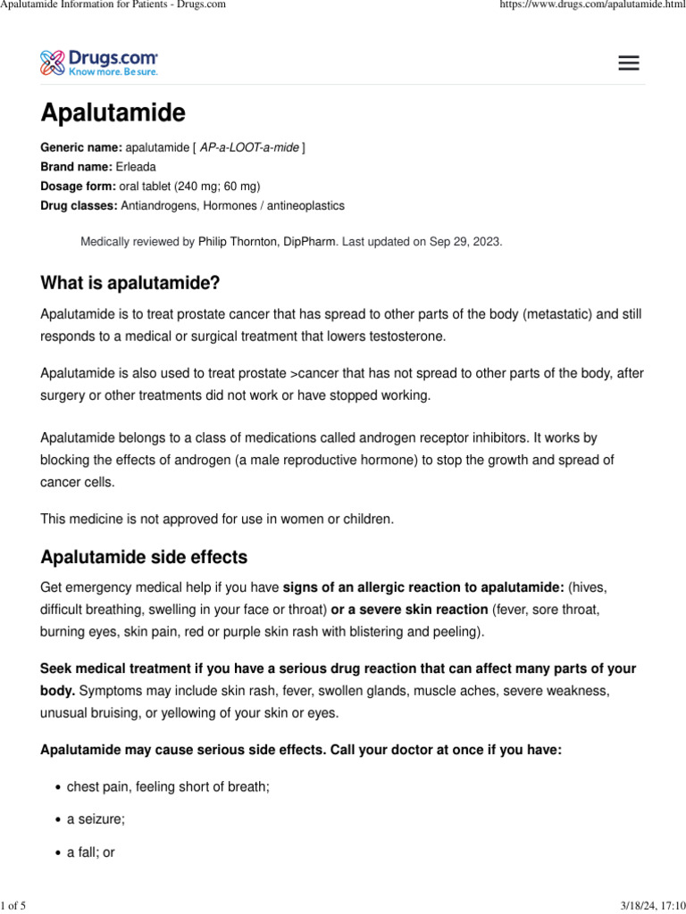 Apalutamide Information For Patients | PDF | Dose (Biochemistry ...