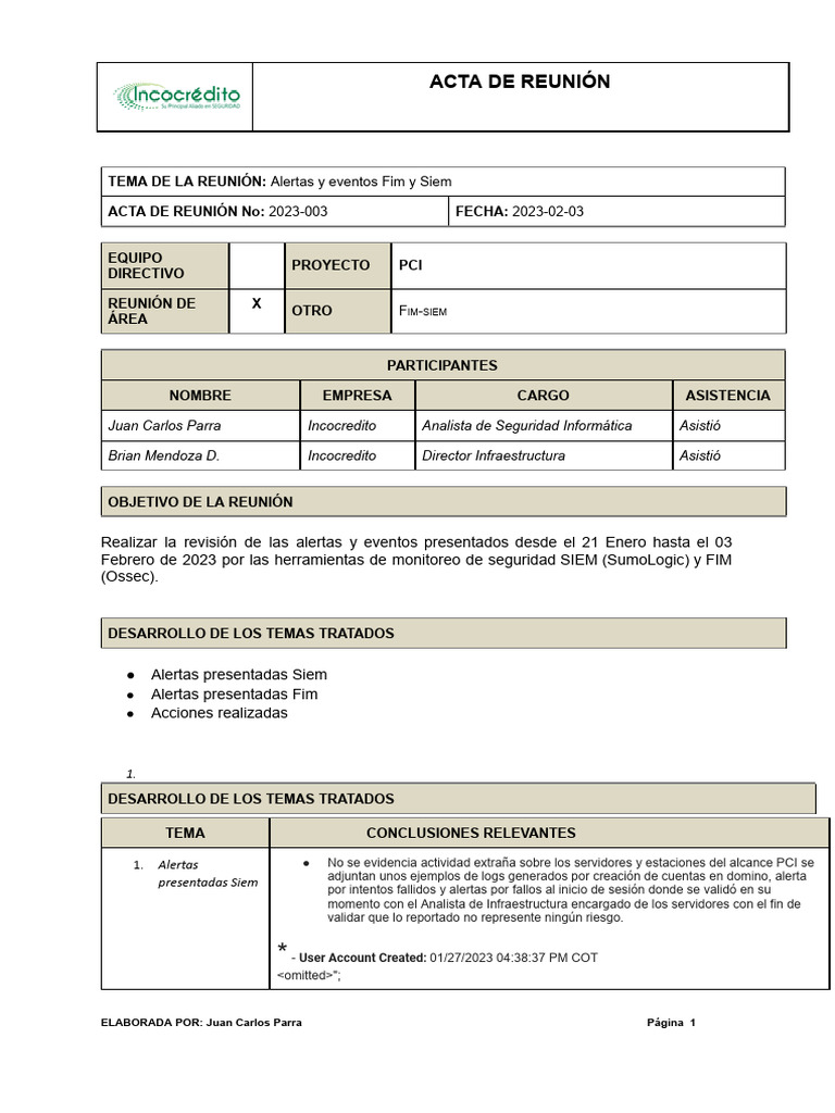 2023-003 - Control y Monitoreo FIm y Siem | PDF | Redes de computadoras ...