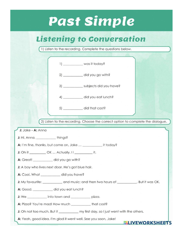 Past Simple Listening Liveworksheet | PDF