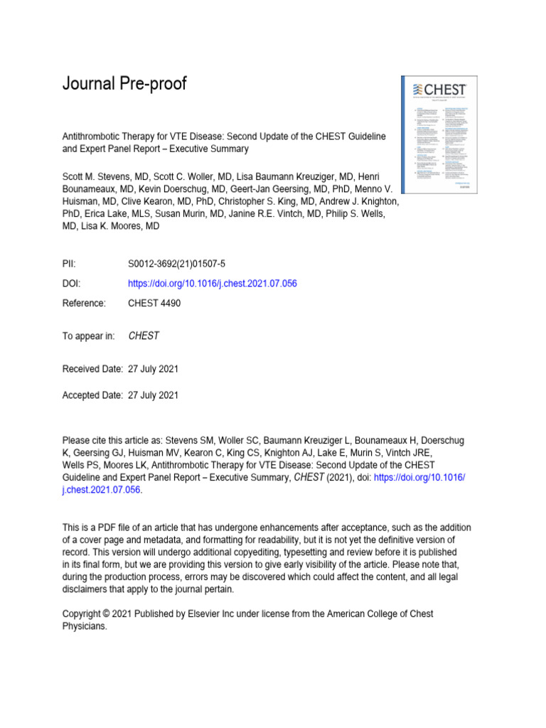 Antithrombotic Therapy For VTE Disease - Second Update of The CHEST ...