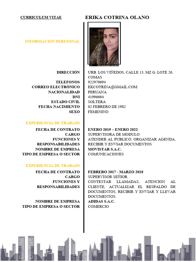 Curriculum Vitae Erika Cotrina Olano | PDF