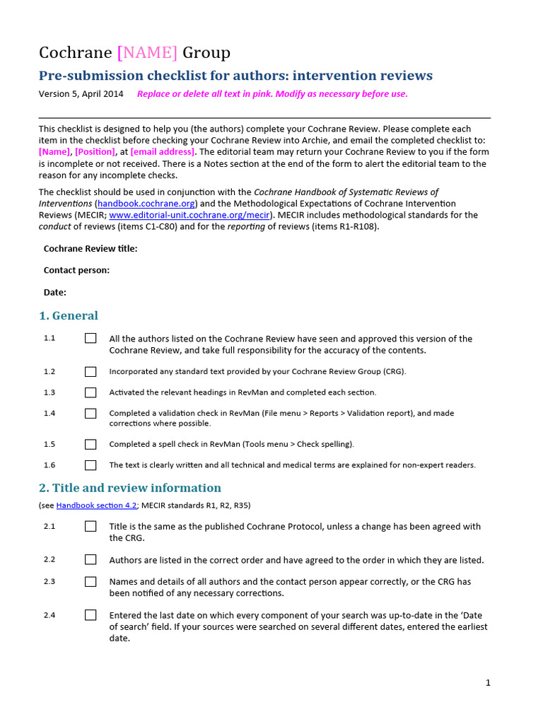 Cochrane Checklist | PDF | Meta Analysis | Risk