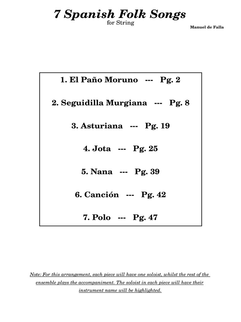 7 Spanish Folk Songs for Strings | PDF | Baroque Music | Necked Lutes