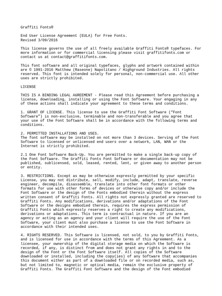 GraffitiFonts Free EULA | PDF | License | Typefaces