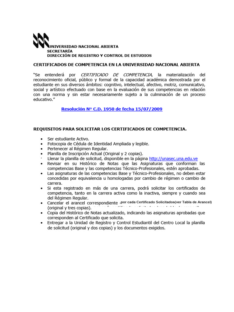 Certificados de Competencia UNA: Requisitos | PDF | Finanzas y dinero