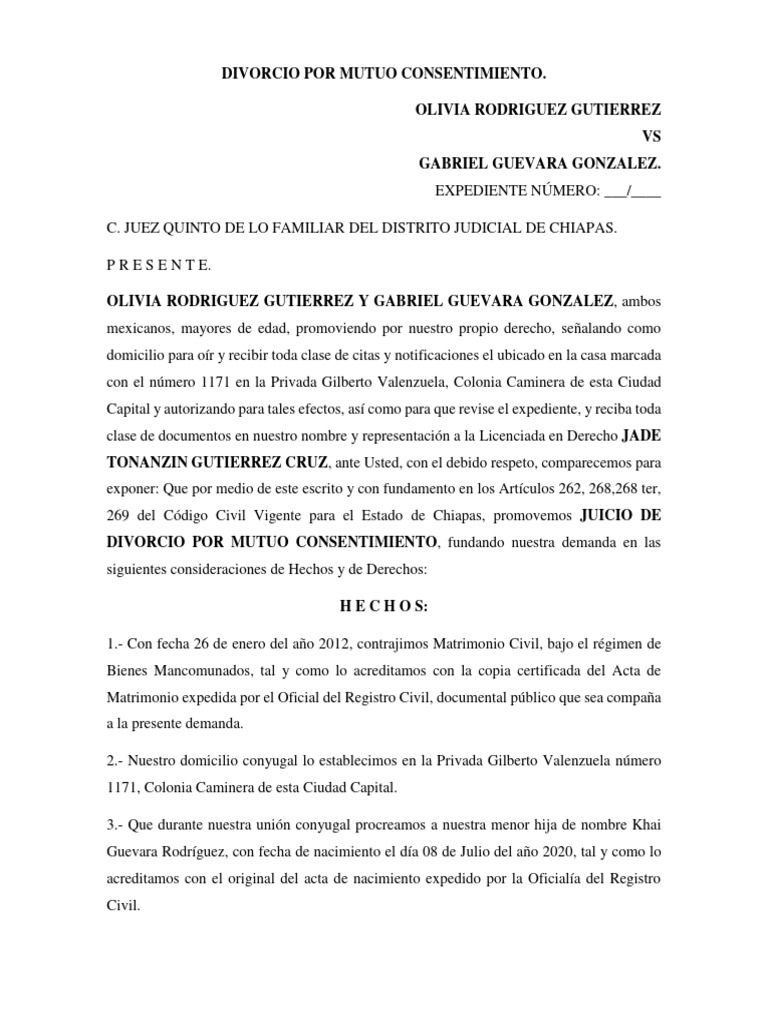 Divorcio Por Mutuo Consentimiento | PDF | Divorcio | Matrimonio