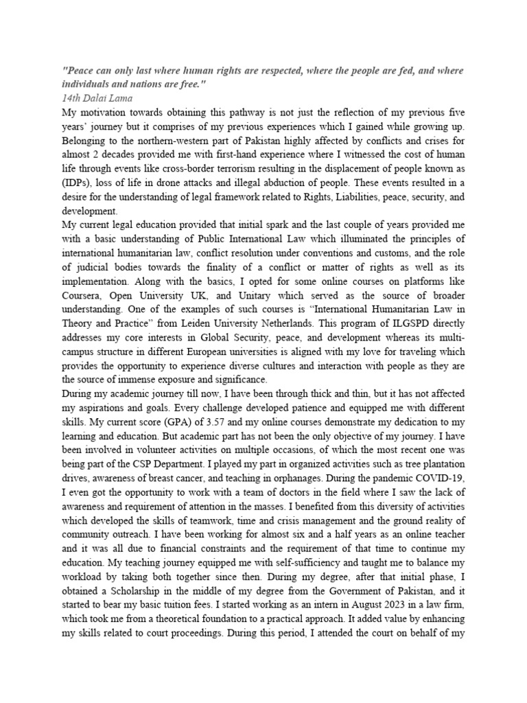 Erasmus Mundus Personal Statement Draft | PDF | Critical Thinking | Human Rights