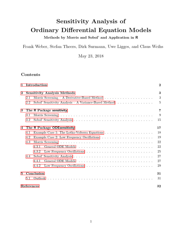 Sensitivity Analysis of Ordinary Differential Equation Models | Download Free PDF | Sensitivity ...