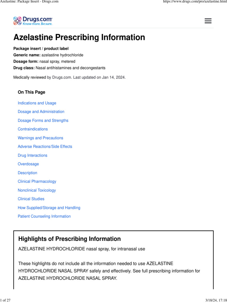 Azelastine Package Insert | PDF | Placebo Controlled Study | Clinical ...