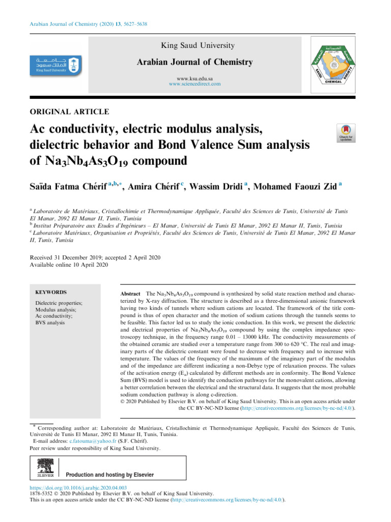 Ac Conductivity, Electric Modulus Analysis, Dielectric Behavior and Bond Valence Sum Analysisof ...