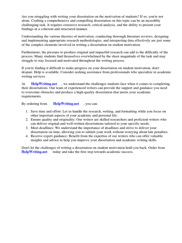 Dissertation On Motivation of Students | PDF | Motivational | Motivation