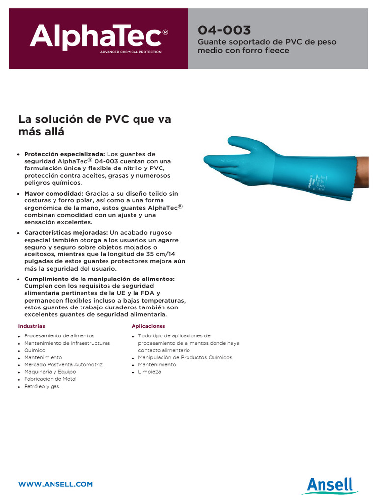 Alphatec-04-003 Pds Co | PDF | Guante | Química