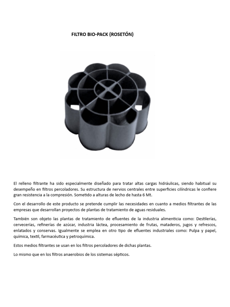 Filtro Bio-Pack para Tratamiento de Aguas | PDF | Ciencia y matemáticas