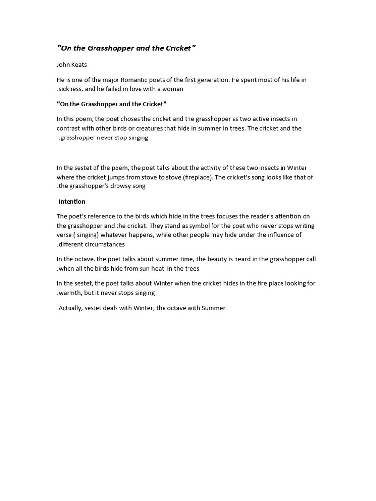 On The Grasshopper and The Cricket | PDF | Art