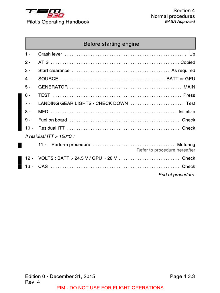 Checklist TBM 930 | PDF
