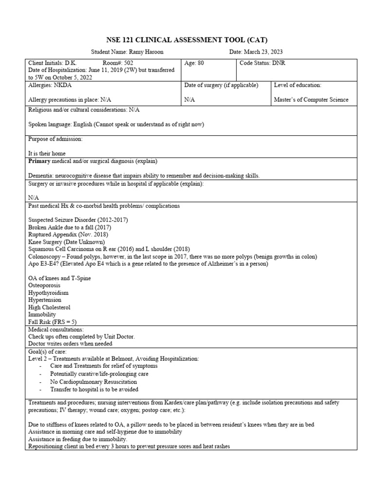 NSE 121 Clinical Assessment Tool POP Final1 (1) | PDF | Urinary ...